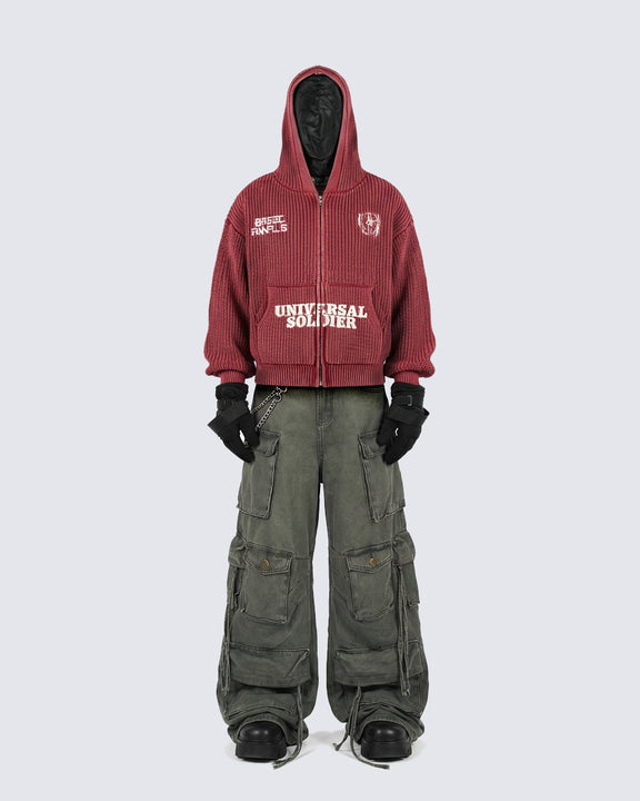 Red Boxy Zip Hoodie – KIIKIO