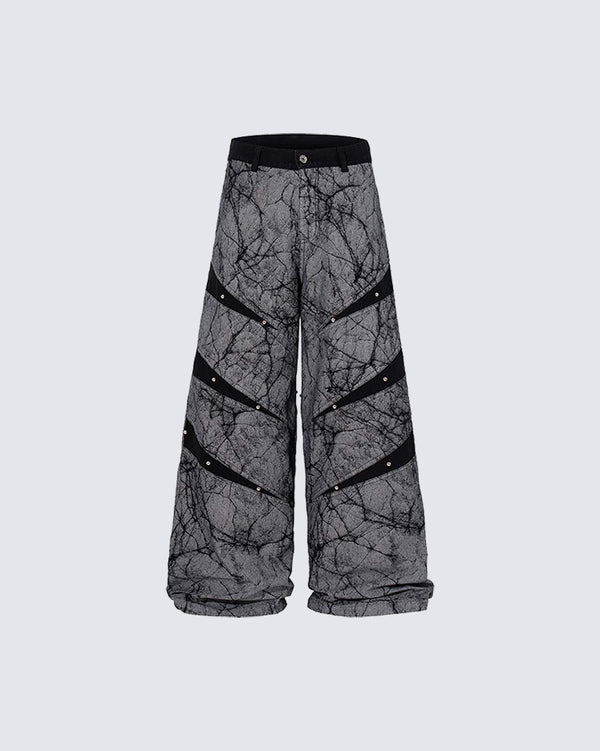 Creative Crack-Pattern Heavy Wide-Leg Pants – KIIKIO