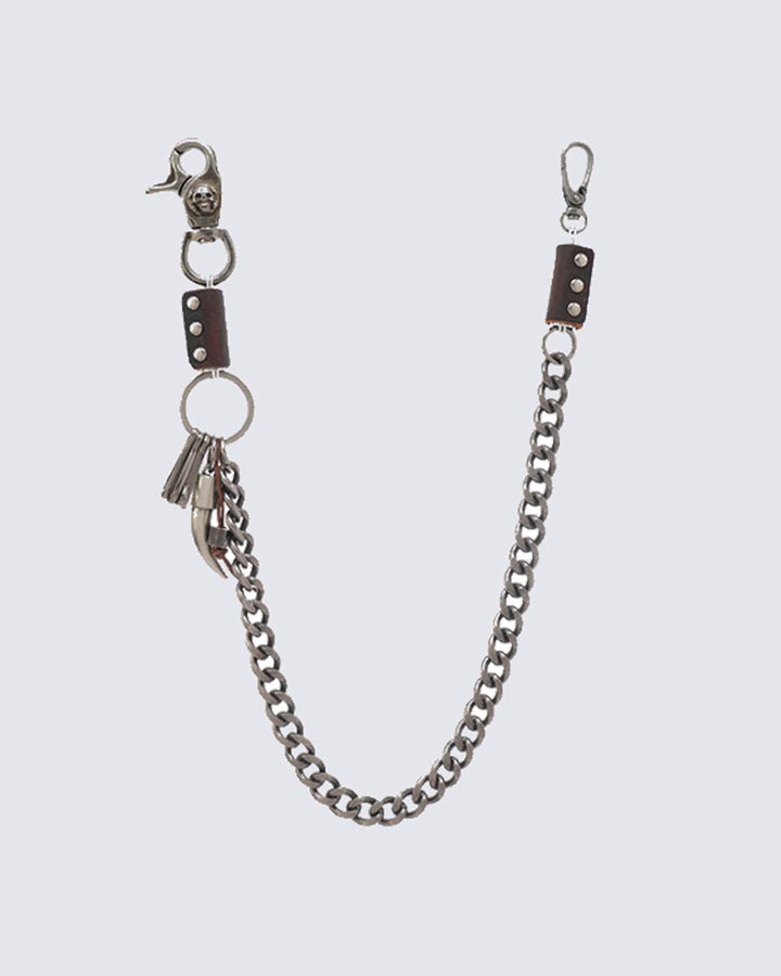 Leather Accent Chain Pant Chain with Key Rings - Silver Tone – KIIKIO