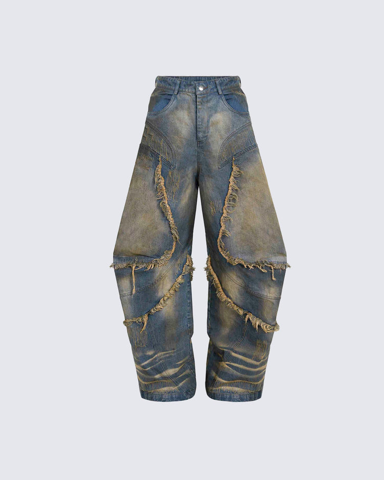 Hand-Painted Post-Apocalyptic Denim Pants – KIIKIO