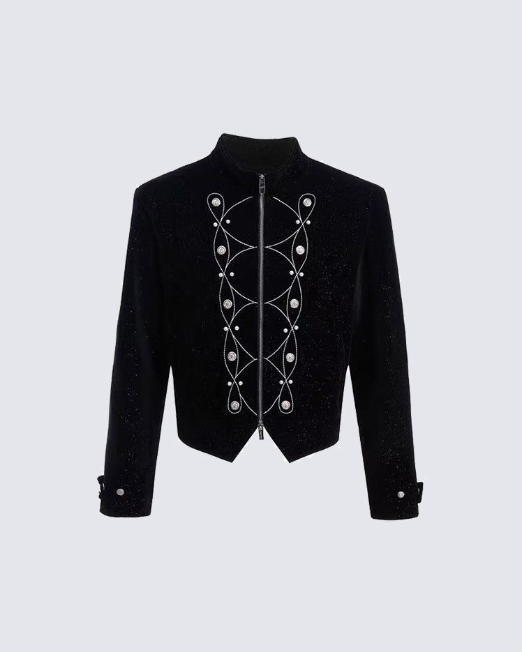 Metallic Button Stand Collar Design Jacket – KIIKIO
