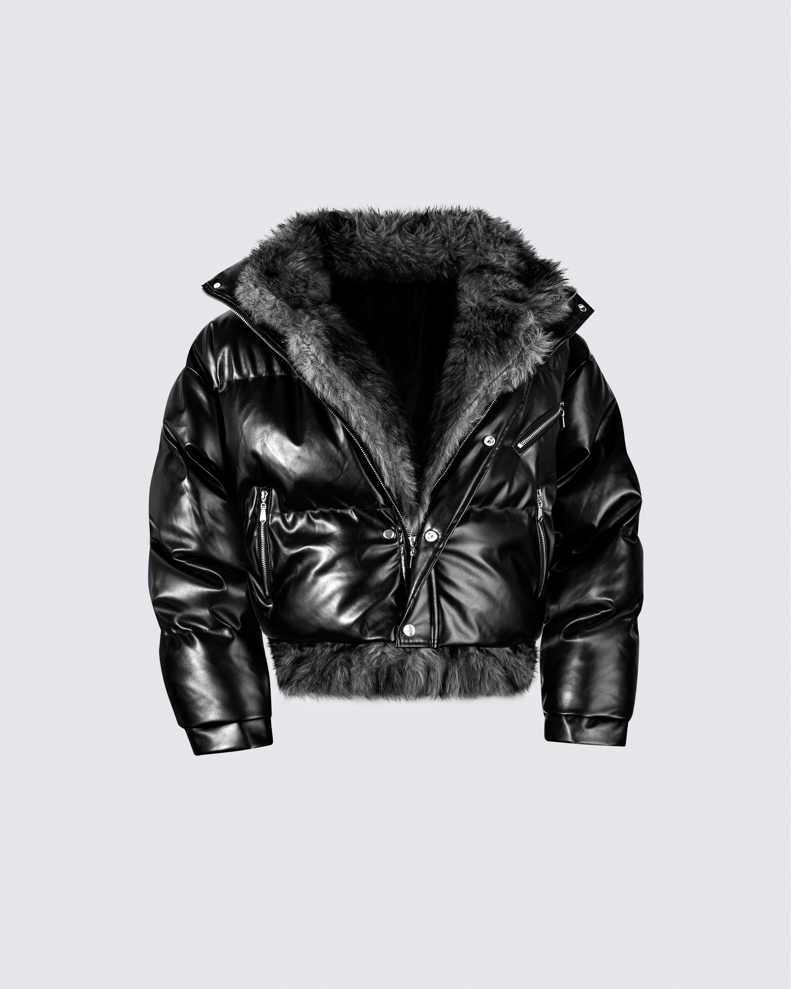Puffer Jacket with Fur Trim and 100% Cotton Filling for Winter Street ...