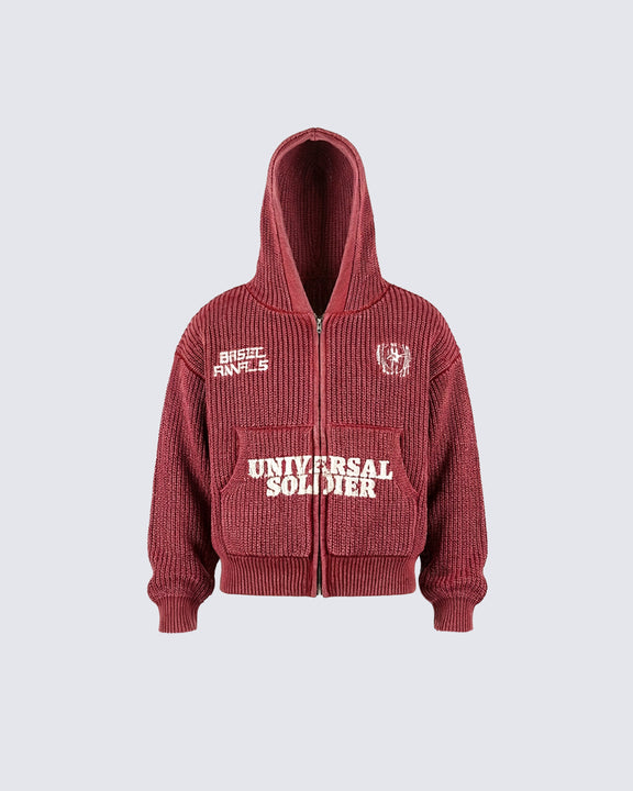 Red Boxy Zip Hoodie – KIIKIO