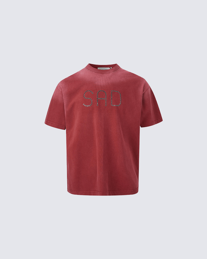 "SAD" Crystal Letter Embellished Cotton T-Shirt – KIIKIO